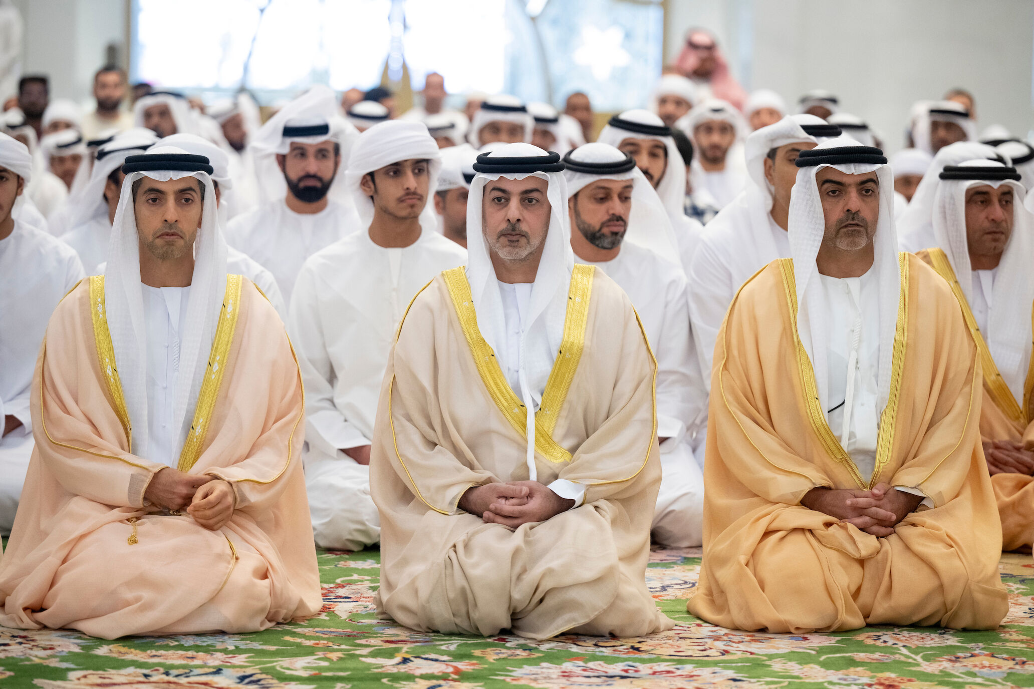 Mansour bin Zayed, Khaled bin Mohamed bin Zayed and Sheikhs perform Eid prayer at Sheikh Zayed ...