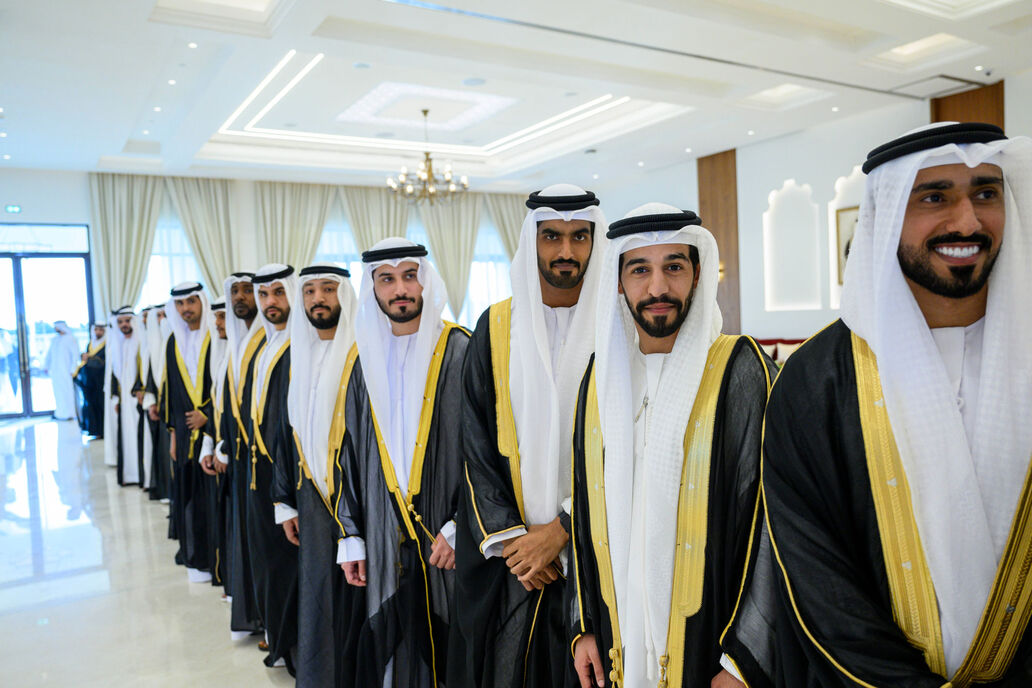 Theyab bin Mohamed bin Zayed attends group wedding at Majlis Al Hawashim