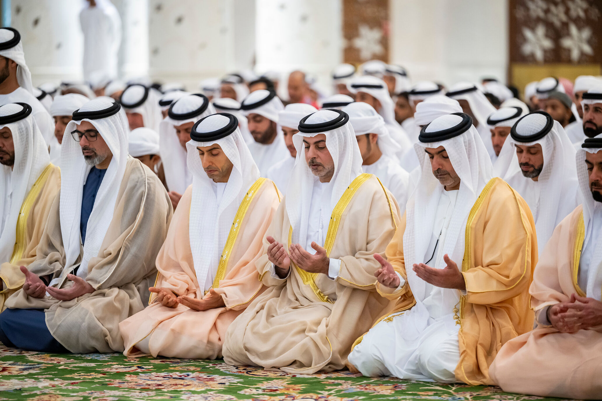 Mansour bin Zayed, Khaled bin Mohamed bin Zayed and Sheikhs perform Eid prayer at Sheikh Zayed ...
