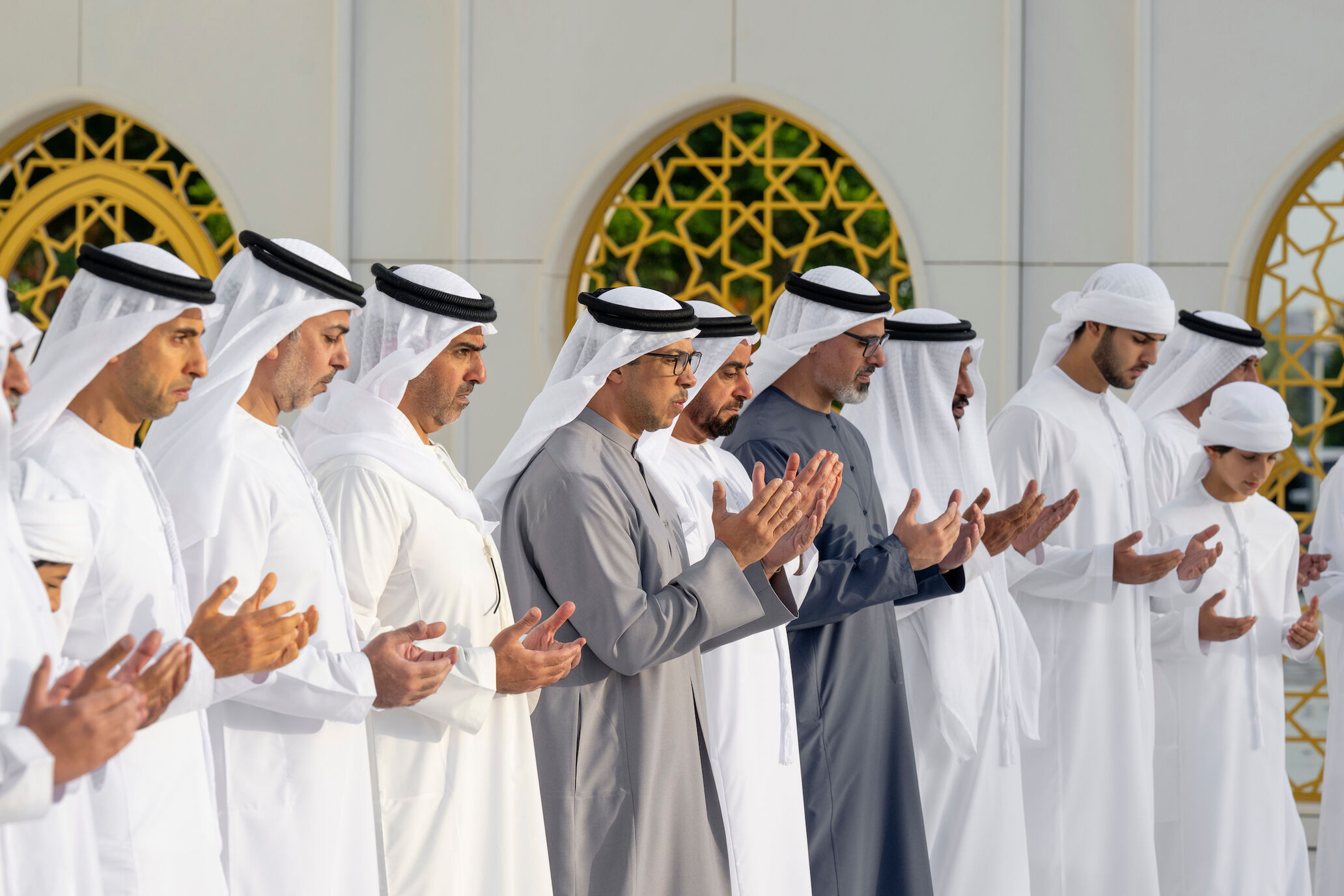 Mansour bin Zayed, Khaled bin Mohamed bin Zayed and Sheikhs perform Eid prayer at Sheikh Zayed ...