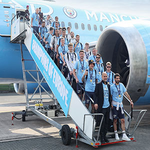 Etihad Airways fly European champions Manchester City on club-themed ...